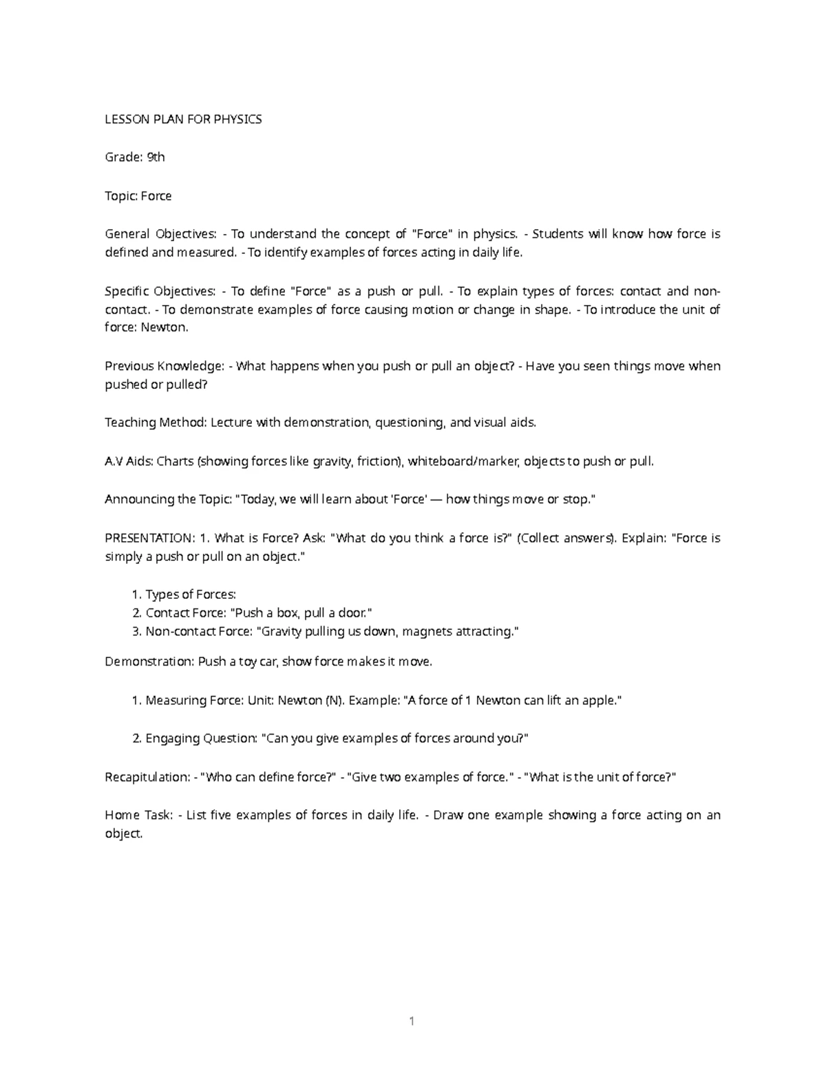 PHYSICS 9TH GRADE LESSON PLAN: UNDERSTANDING FRICTION - Studocu