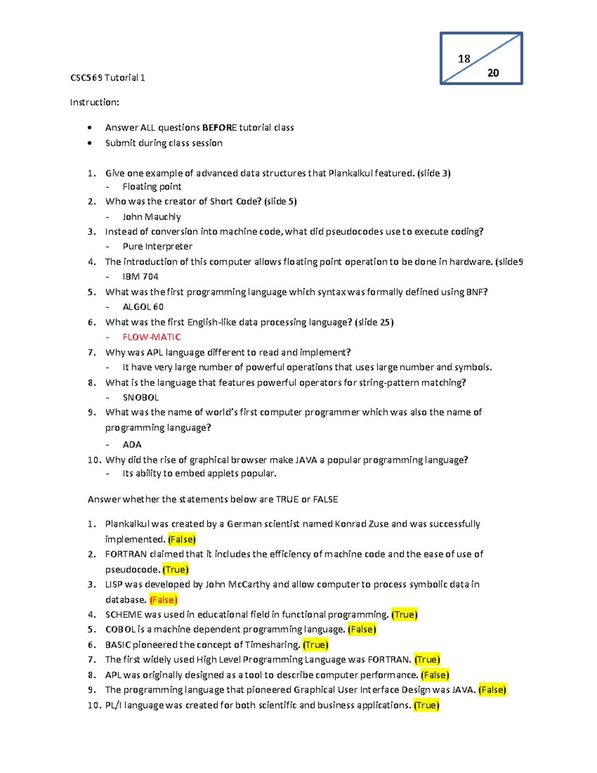CSC569 Tutorial 1 - Advanced Data Structures & Programming Languages ...
