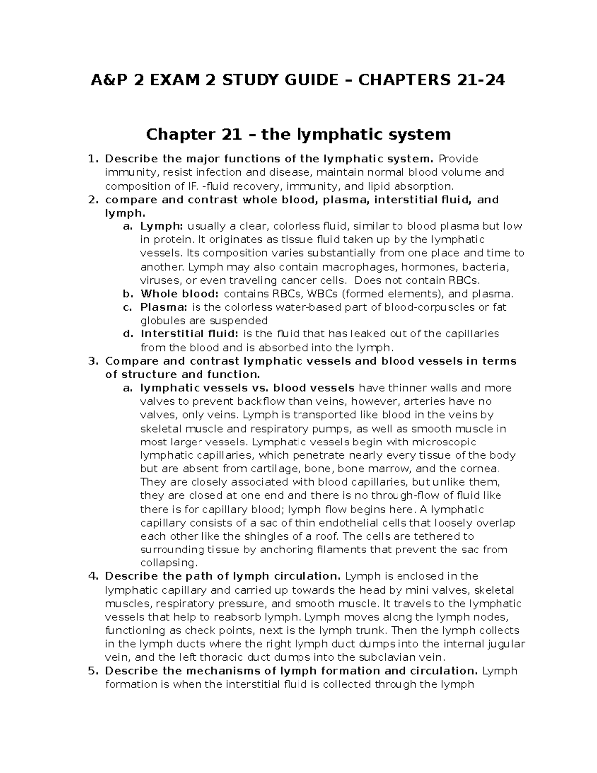 AP2 EXAM 2 Study Guide - A&P 2 EXAM 2 STUDY GUIDE – CHAPTERS 21 ...