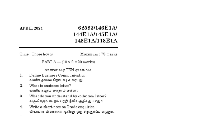 APR-2024 Business Communication Model Question Paper - Studocu