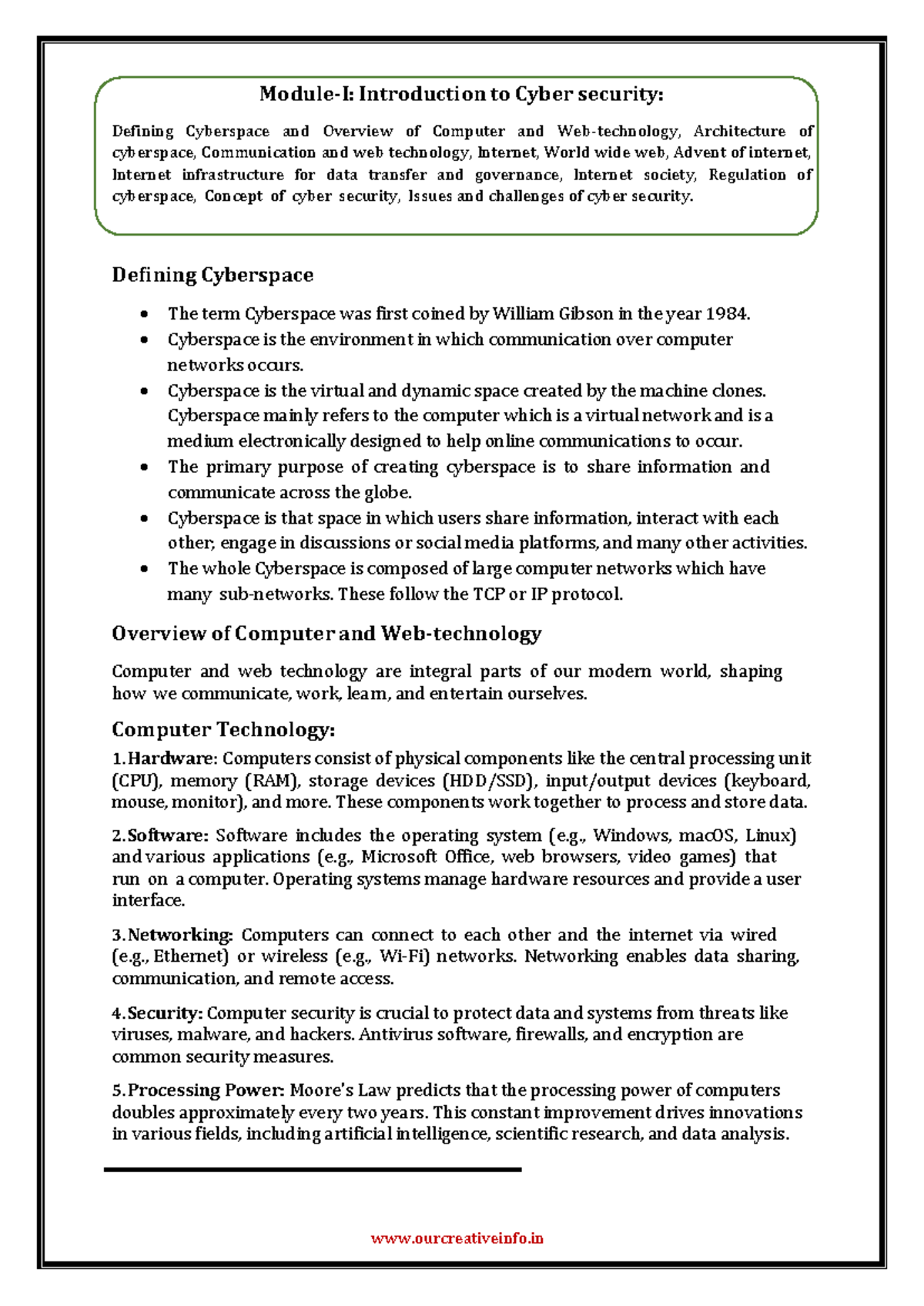 Cyber Security Unit 1: Overview of Cyberspace and Key Concepts - Studocu