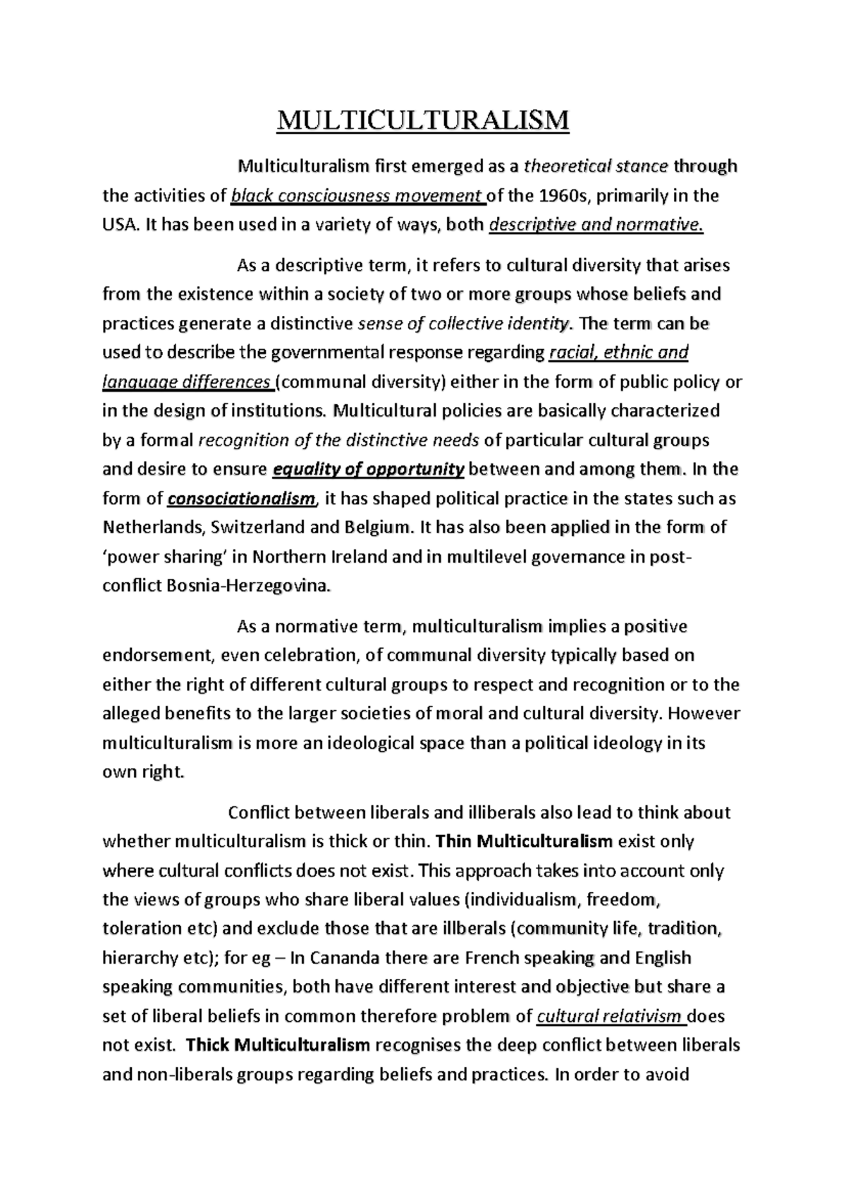 Multiculturalism Concepts and Theories: Comprehensive Notes for Study ...
