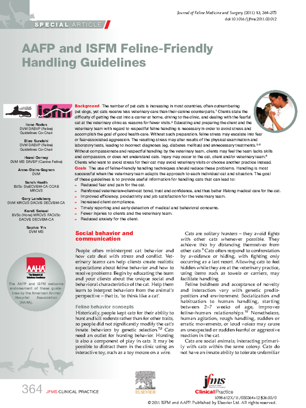 Feline Friendly Handling Guidelines: AAFP & ISFM Recommendations - Studocu