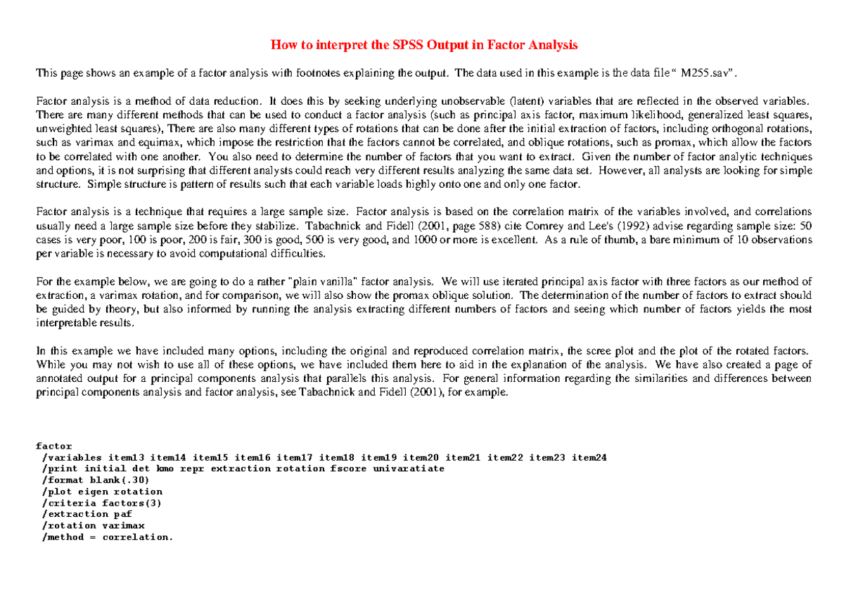 Annotated Guide for SPSS Factor Analysis Output Interpretation (M255) - Studocu