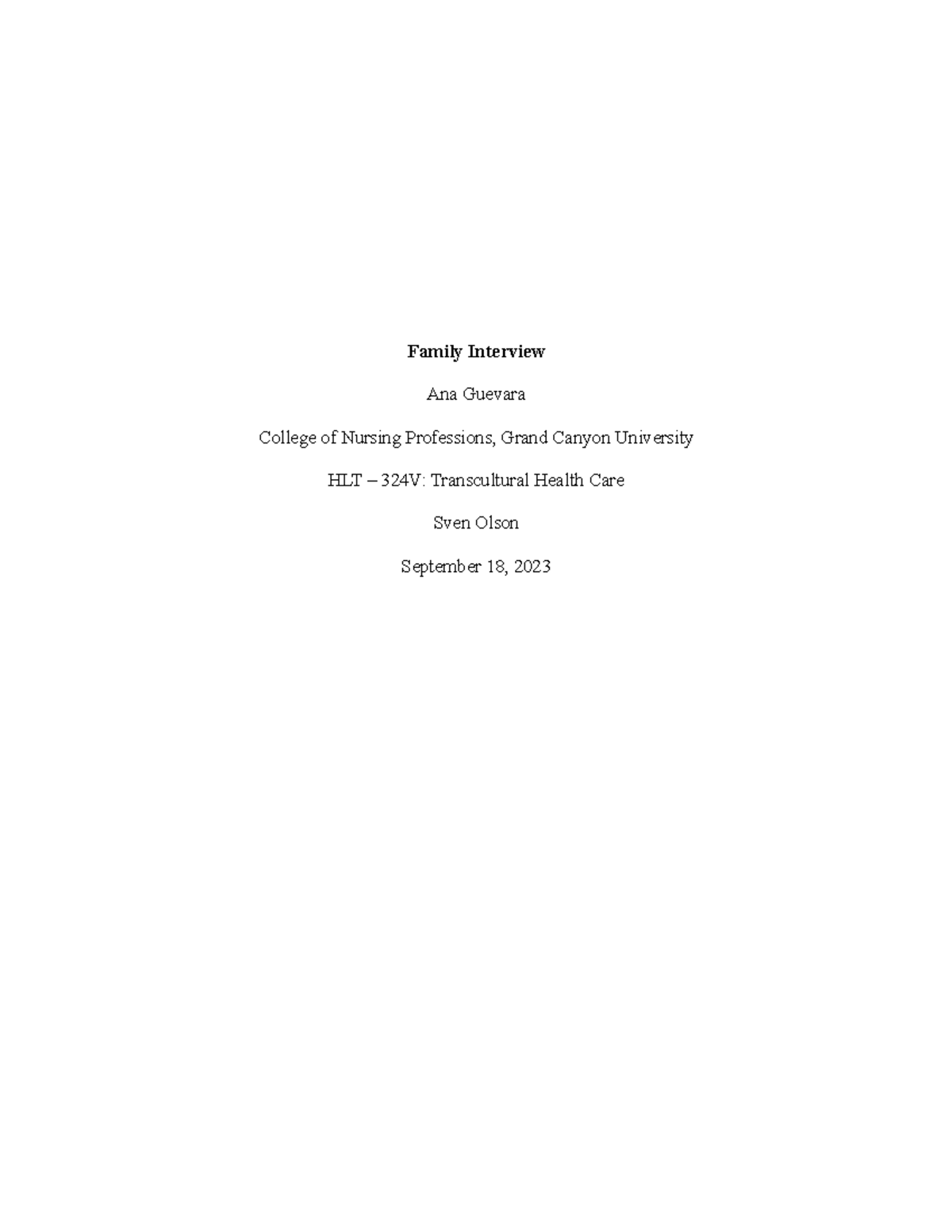 Family Interview Essay - Family Interview Ana Guevara College of ...