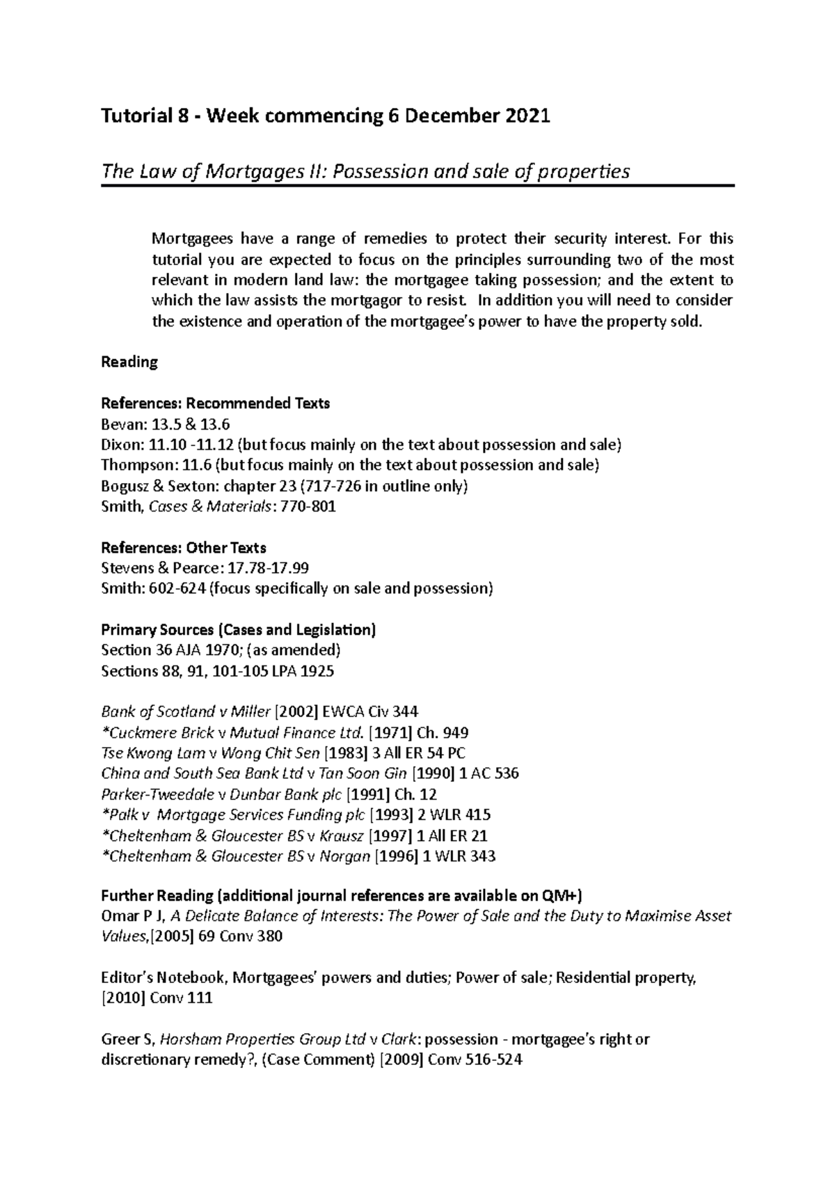 Land law - week 8 - Tutorial answers for Land Law Week 8 tutorial ...