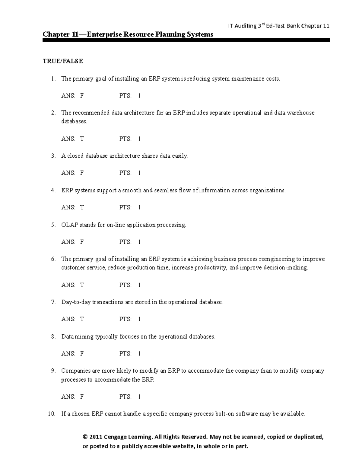 Chapter 11 - ERP Systems True/False and MCQ Study Guide (CS-101) - Studocu