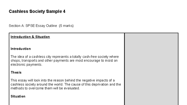 Cashless Society SPSE Essay Outline (Sample 4) - 30 Marks - Studocu