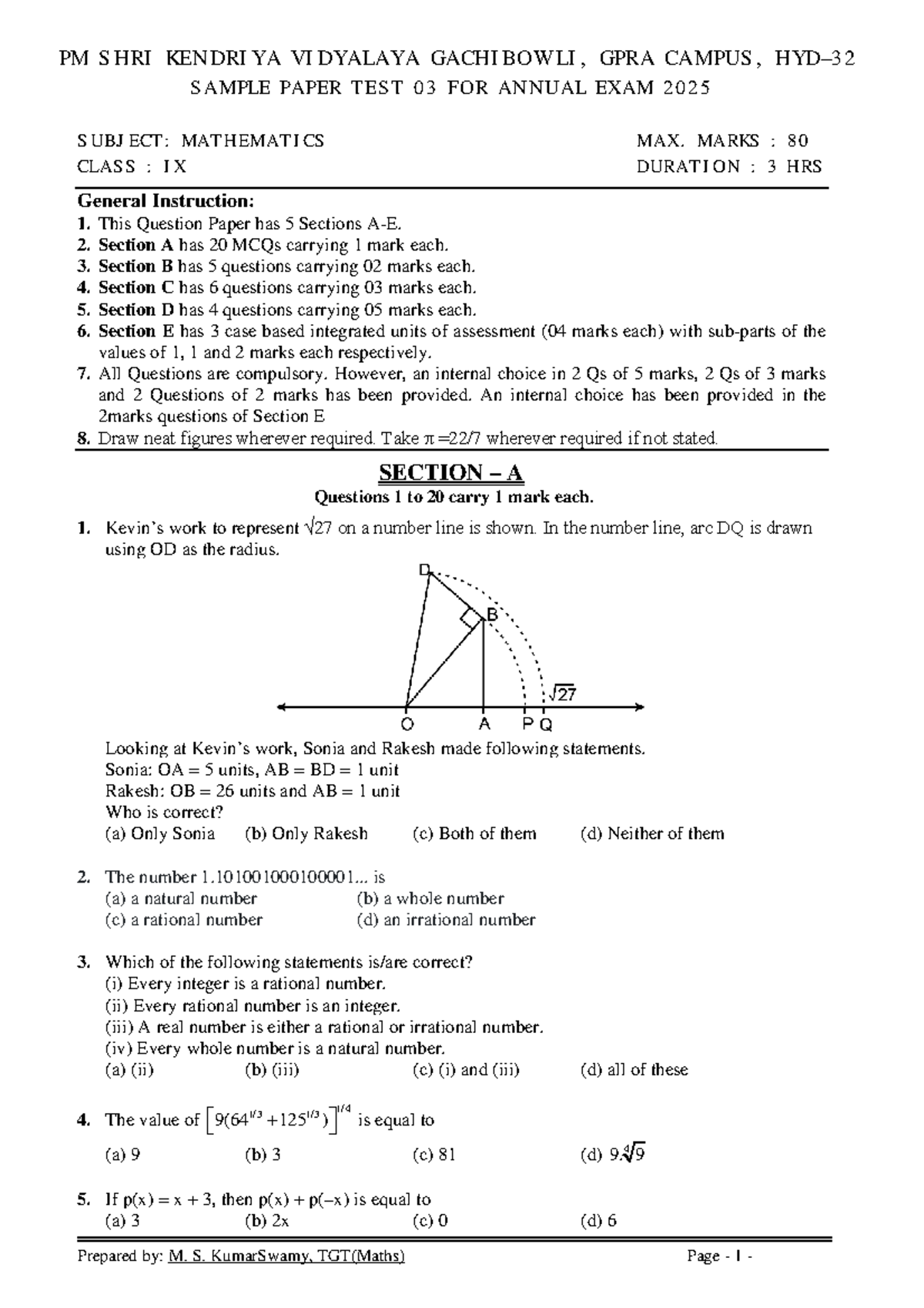 Maths class ix sample paper test 03 for annual exam 2025 qp - PM SHRI ...