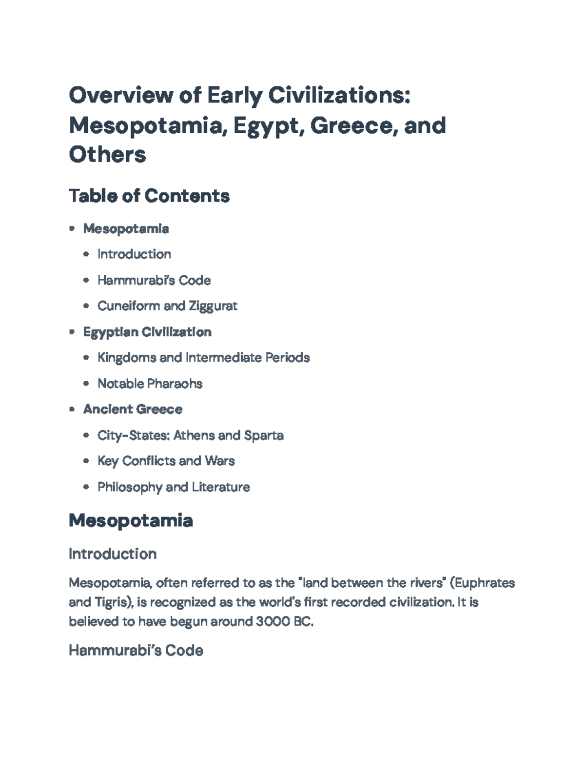 Overview of Early Civilizations: Mesopotamia, Egypt, Greece (HIST101 ...