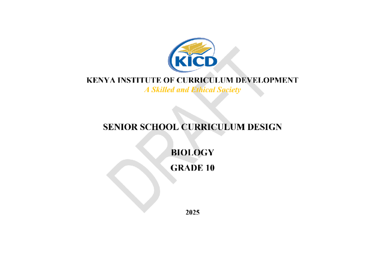 Biology Grade 10 Curriculum Design - KICD 2025 - Studocu