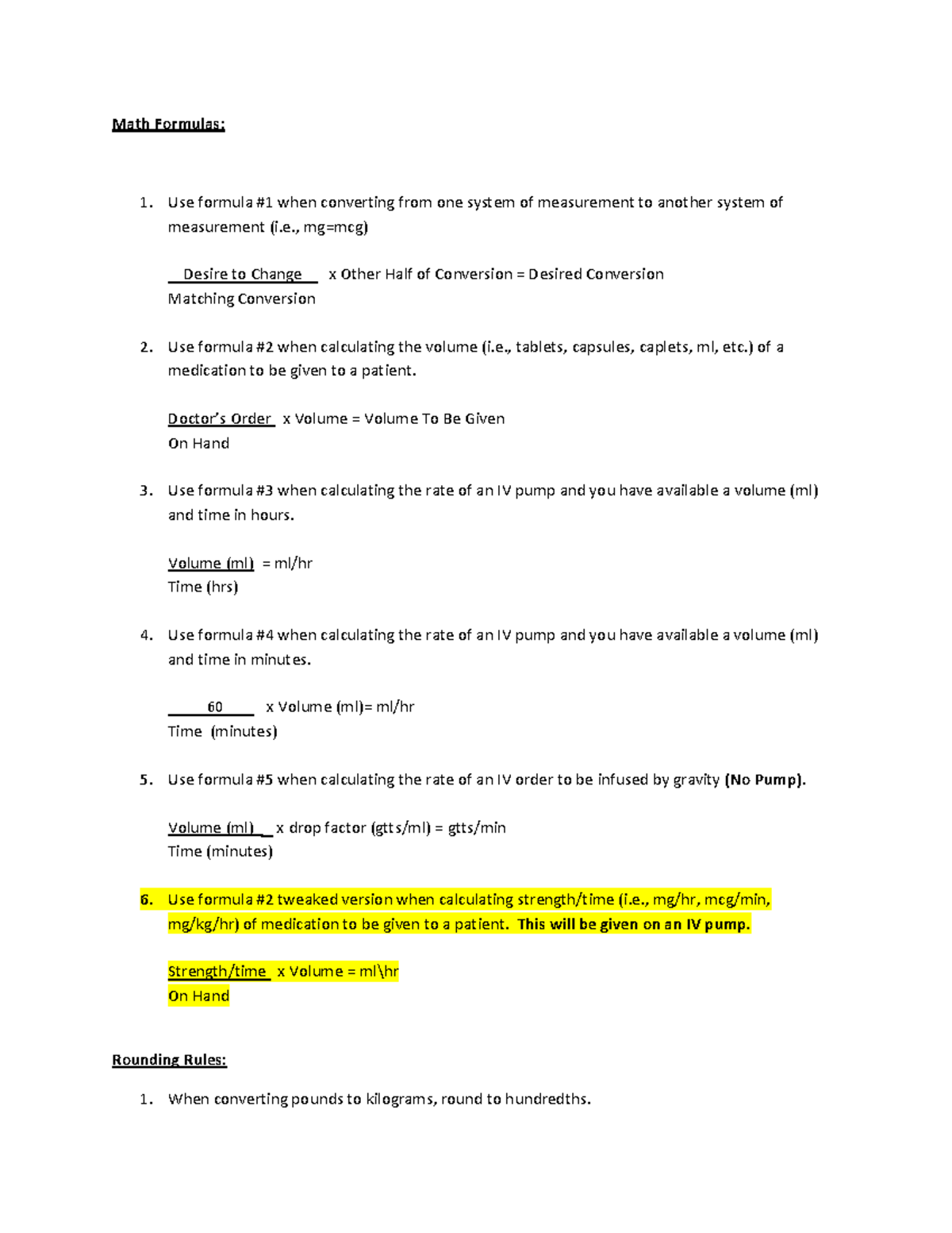 Math Formulas 2019: Measurement & IV Calculations Guide - Studocu