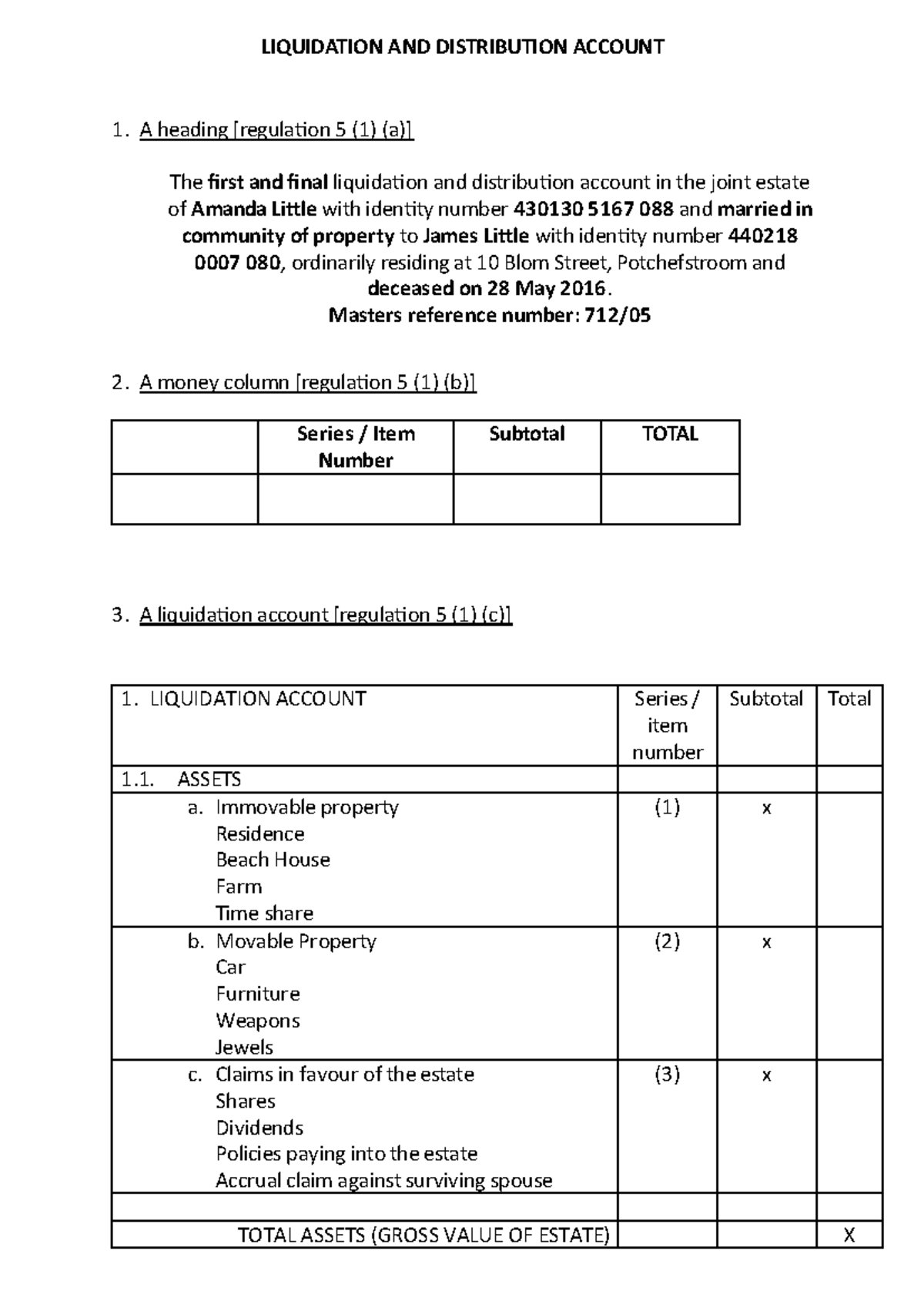 L&D Account Example for Amanda Little Estate - LASU - Studocu