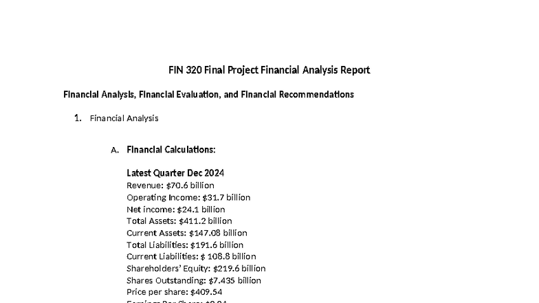 FIN 320 Final Project: Comprehensive Financial Analysis of Microsoft ...