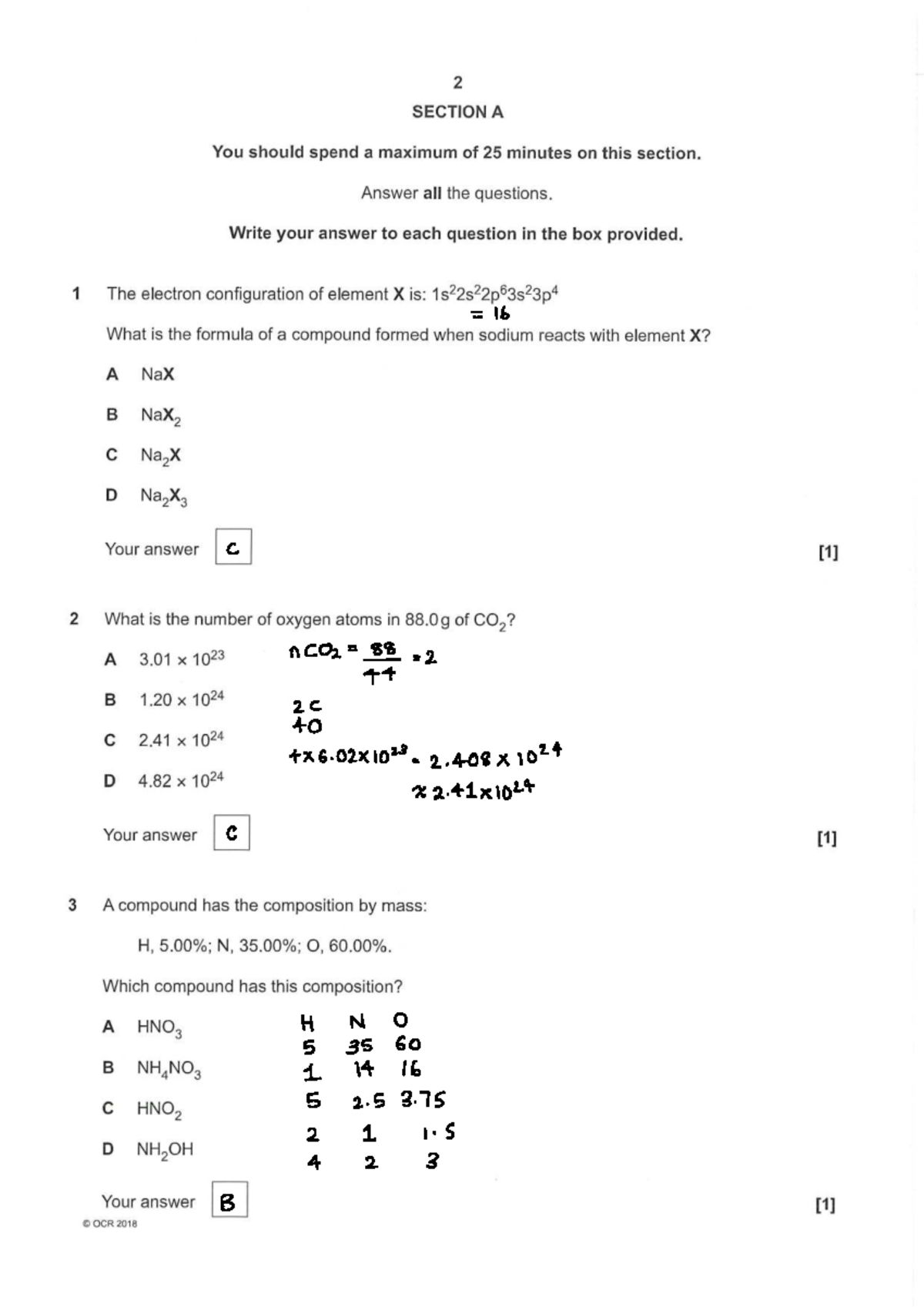 OCR 2018 Chemistry Feb Half Term Homework - Section A & B - Studocu