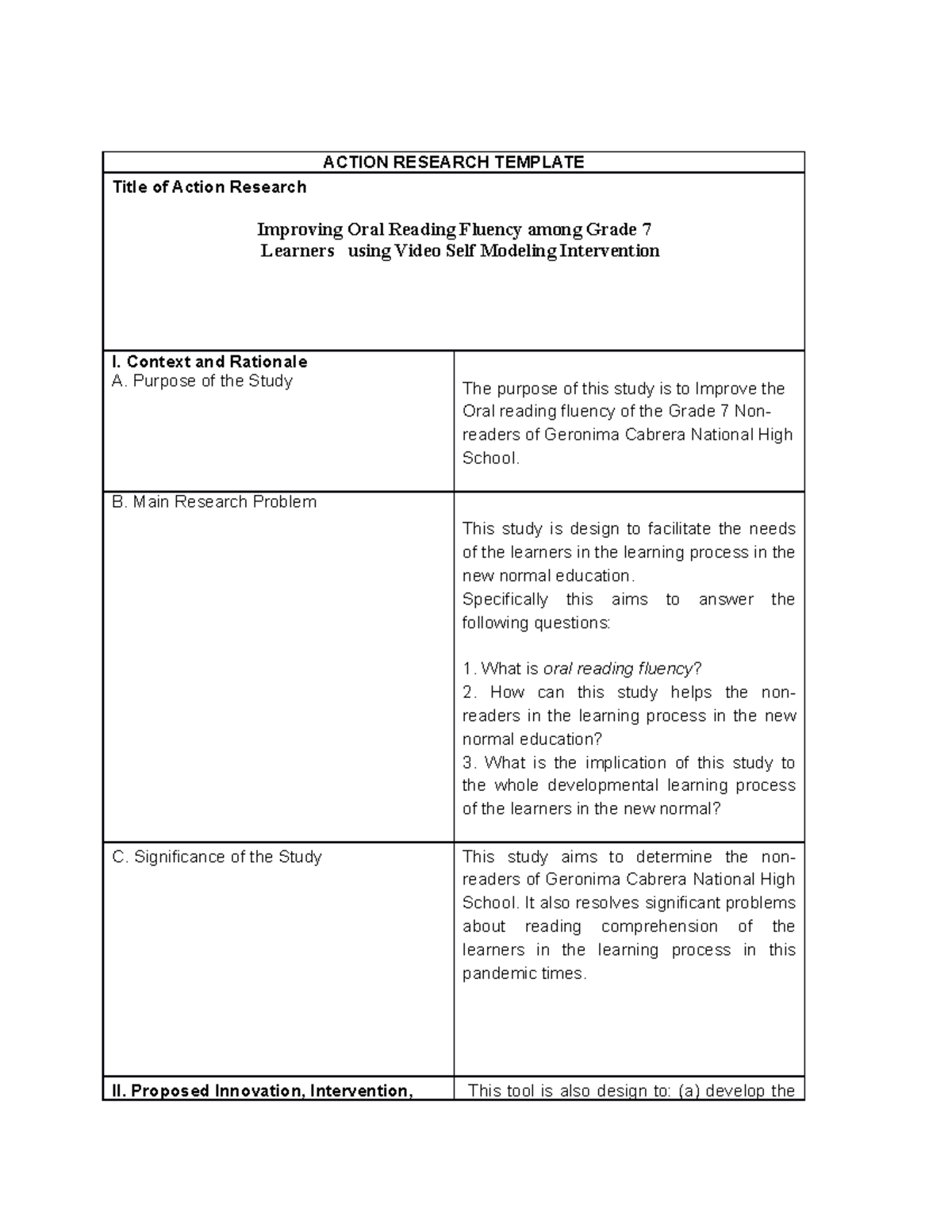 Narzabal activity 3 - ACTION RESEARCH - ACTION RESEARCH TEMPLATE Title ...