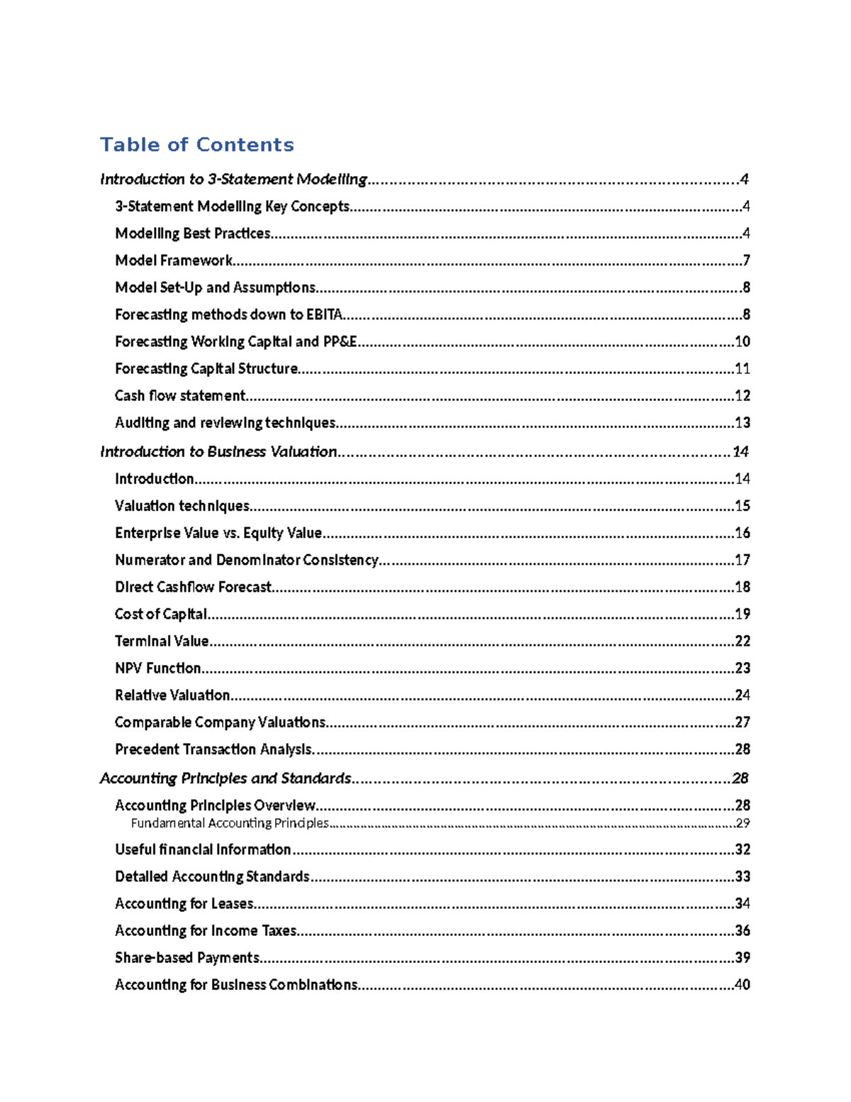 Notes - Key Concepts in Financial Modelling and Valuation (FIN 101 ...
