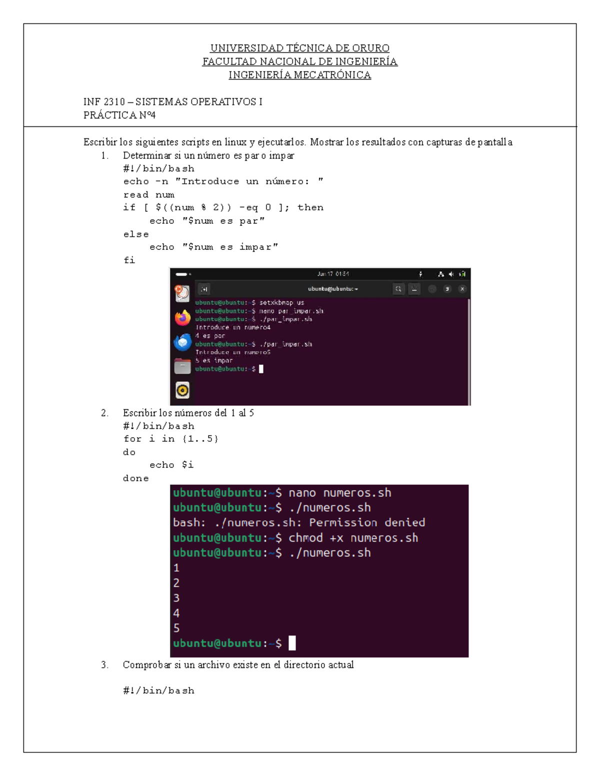 Práctica #4 INF 2310 - Scripts en Linux y Resultados - Studocu