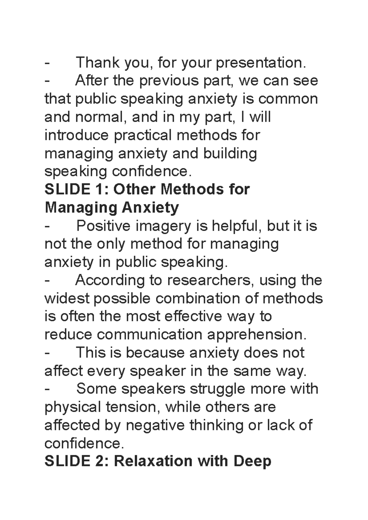 Notes 260114 084149 - Managing Public Speaking Anxiety - Studocu