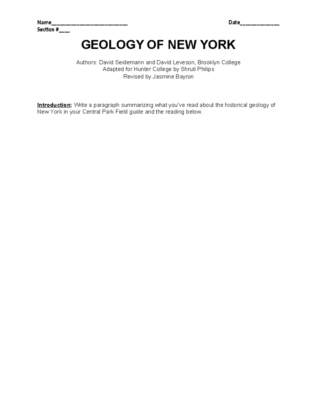 GEOLOGY OF NEW YORK Assignment Rev 2023 - JMB Analysis & Insights - Studocu