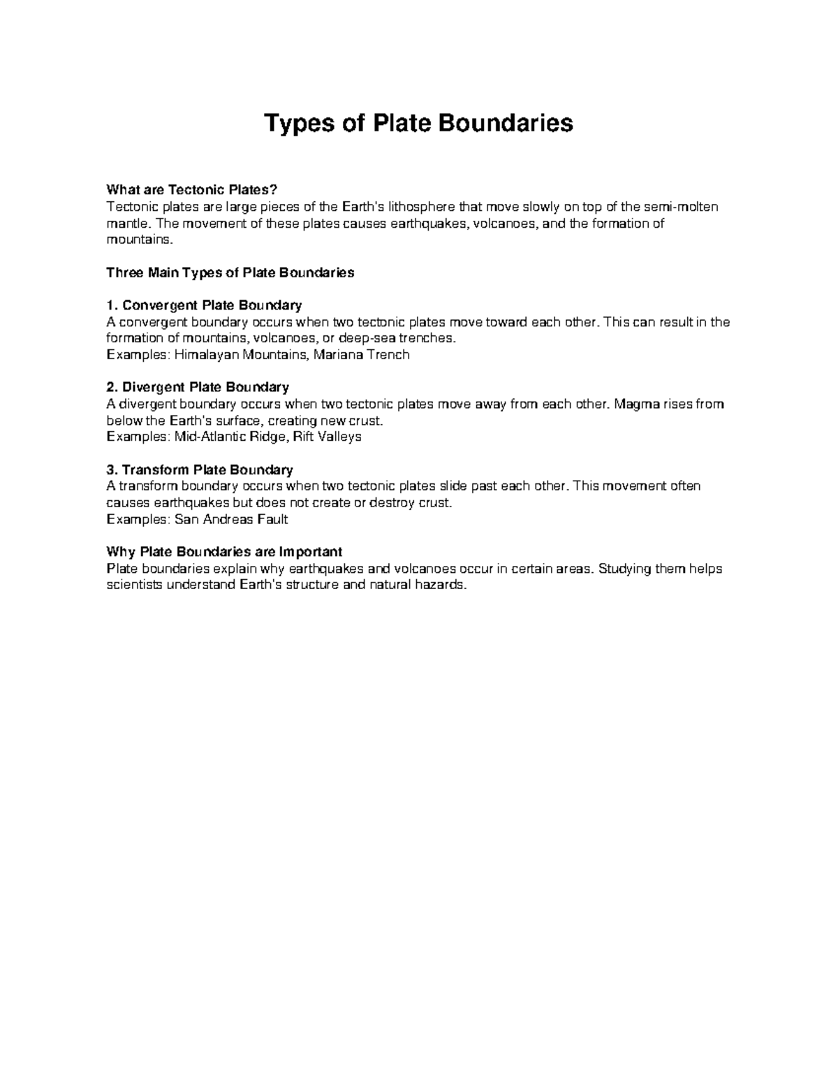 Types of Plate Boundaries: Understanding Tectonic Movements - Studocu