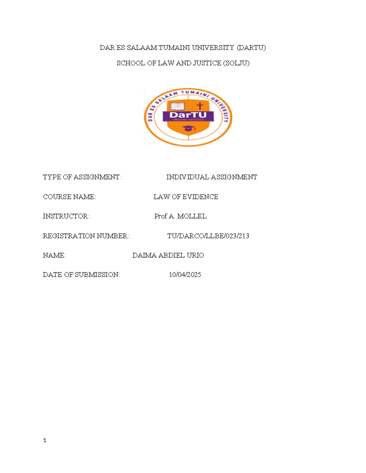 LAW OF EVIDENCE: CASE ANALYSIS & ADMISSIBILITY IN DARTU (DARTU) - Studocu