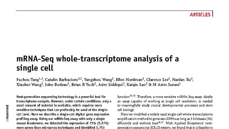 Tang et al solid nature methods 2009 - mRNA-Seq whole-transcriptome ...