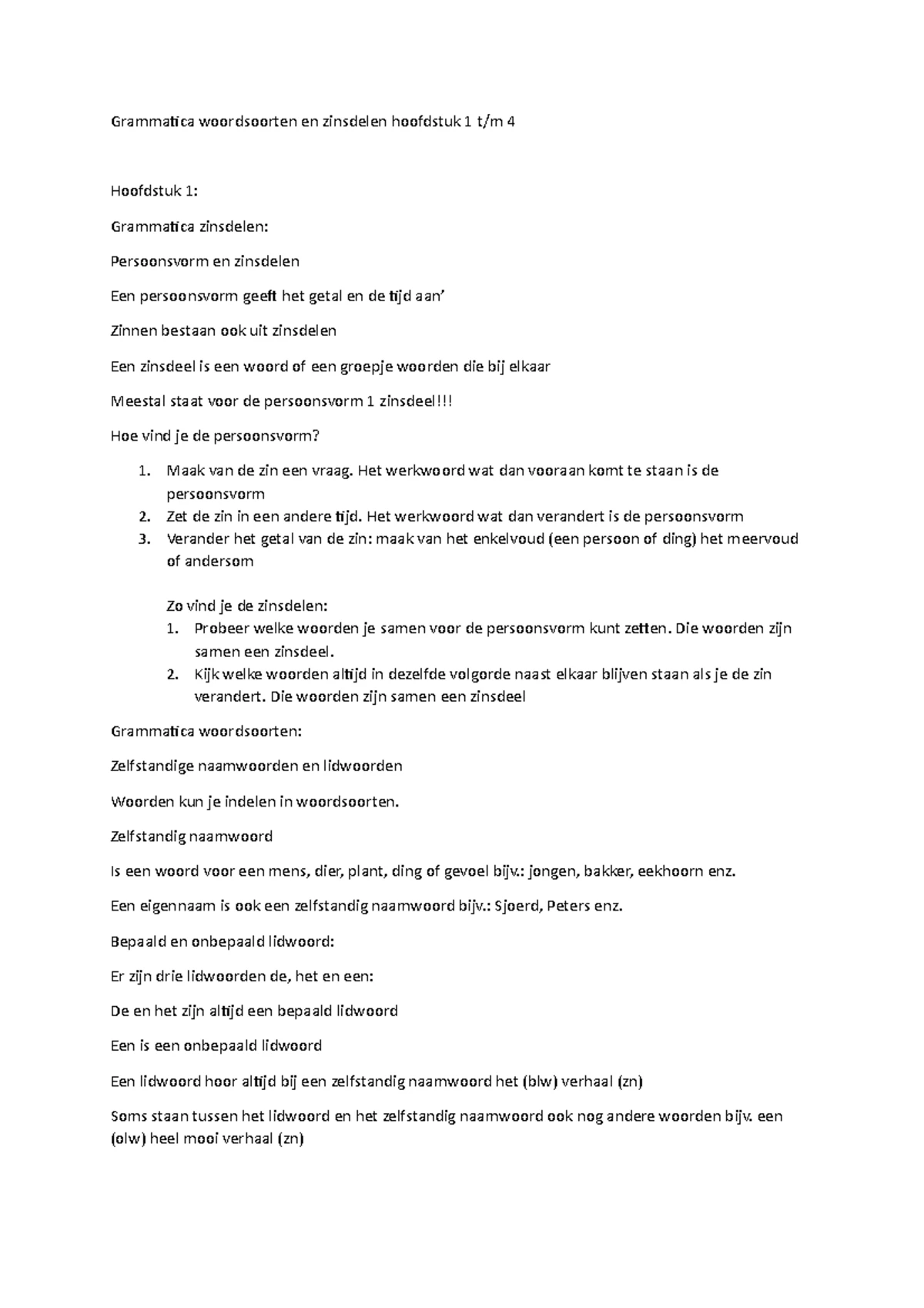 Schema woordsoorten en zinsontleding - Woordsoort Omschrijving ...