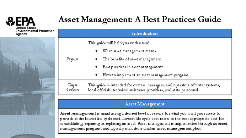 EPA, Asset Management Best Practices Guide - Asset Management: A Best ...
