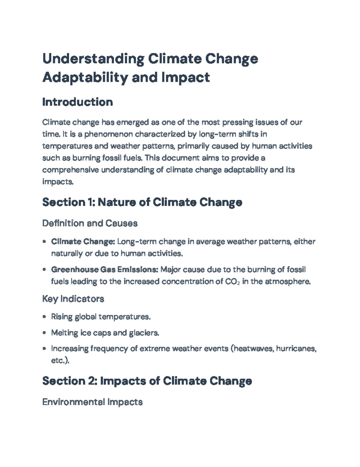 Understanding Climate Change: Adaptability and Impacts Analysis ...