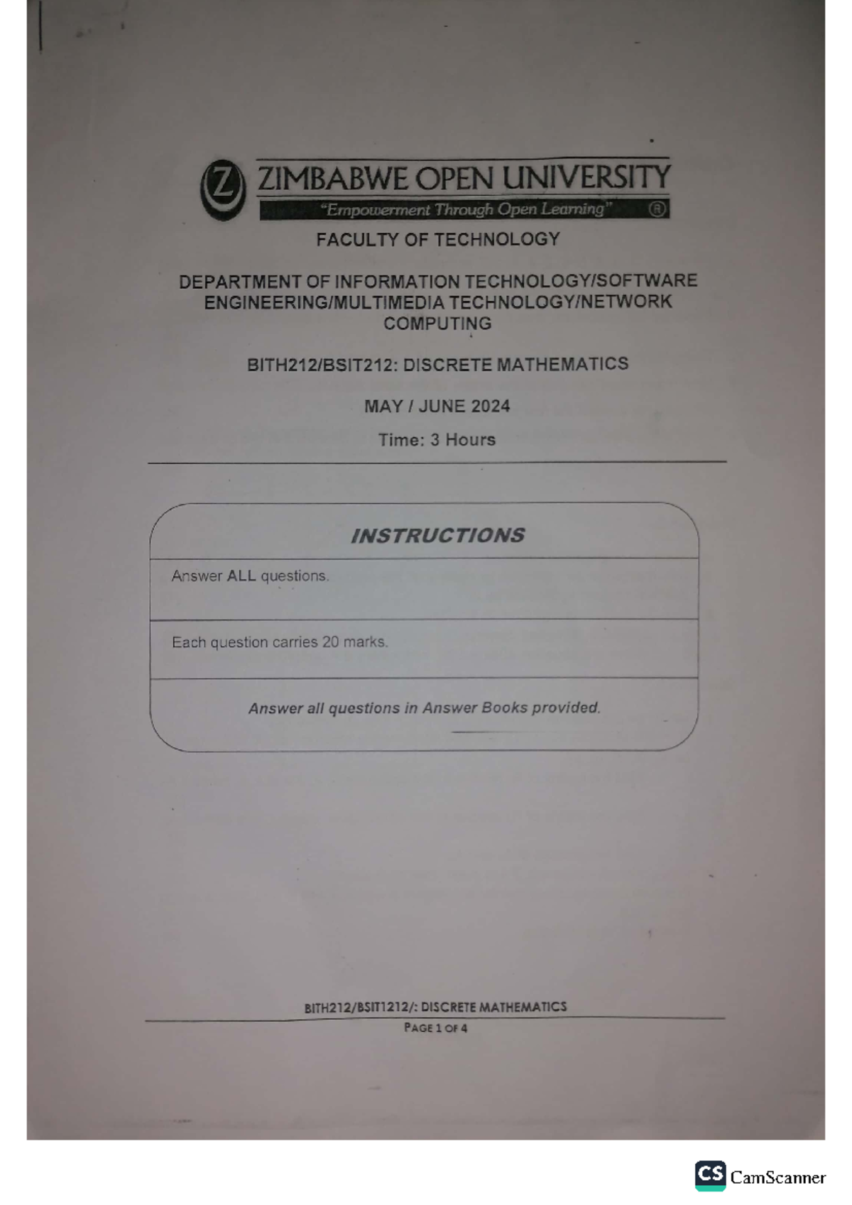 Discrete Maths - May June 2024 Question Paper - Studocu