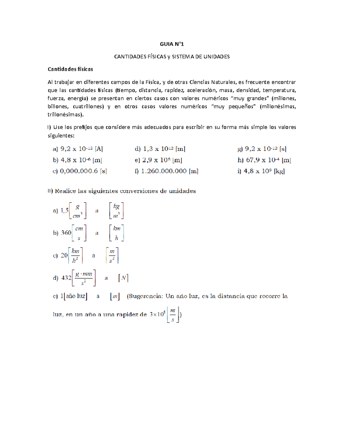 GUIA N°1 - Transformación de unidades - GUIA N° CANTIDADES FÍSICAS y ...