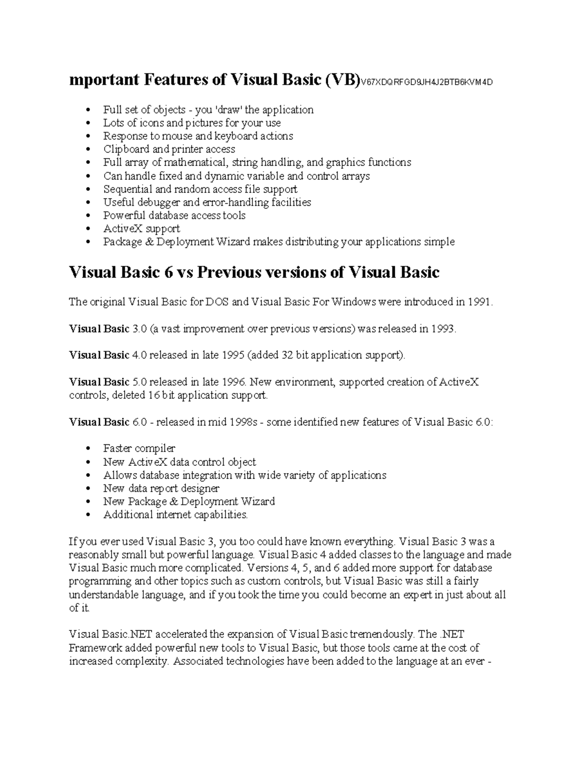 Visual Basic 6 (VB) Features and Programming Fundamentals Notes - Studocu