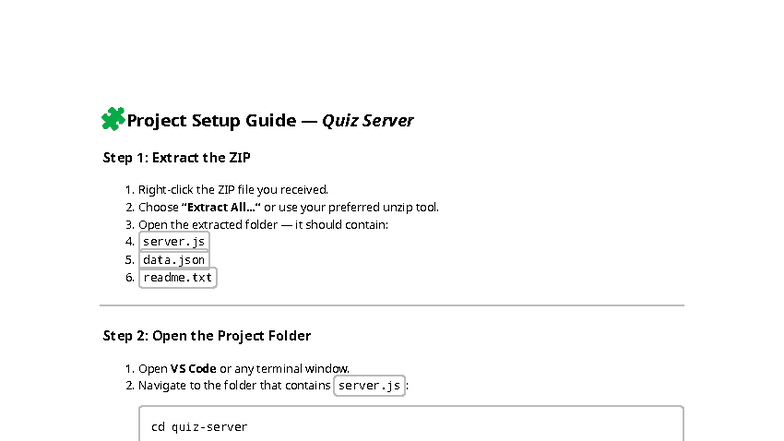 Quiz Setup Guide for Project - Step-by-Step Instructions - Studocu