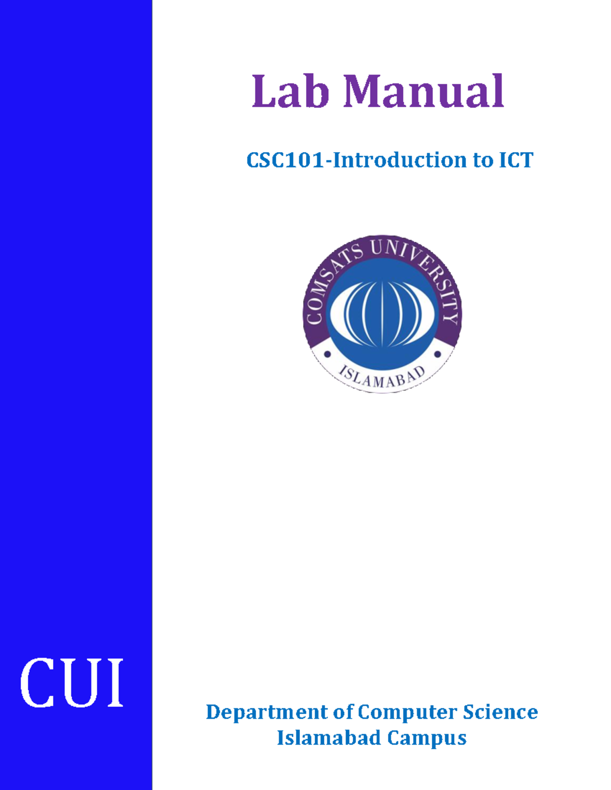 CSC101 ICT Lab Manual - Introduction to MS Office and Programming - Studocu