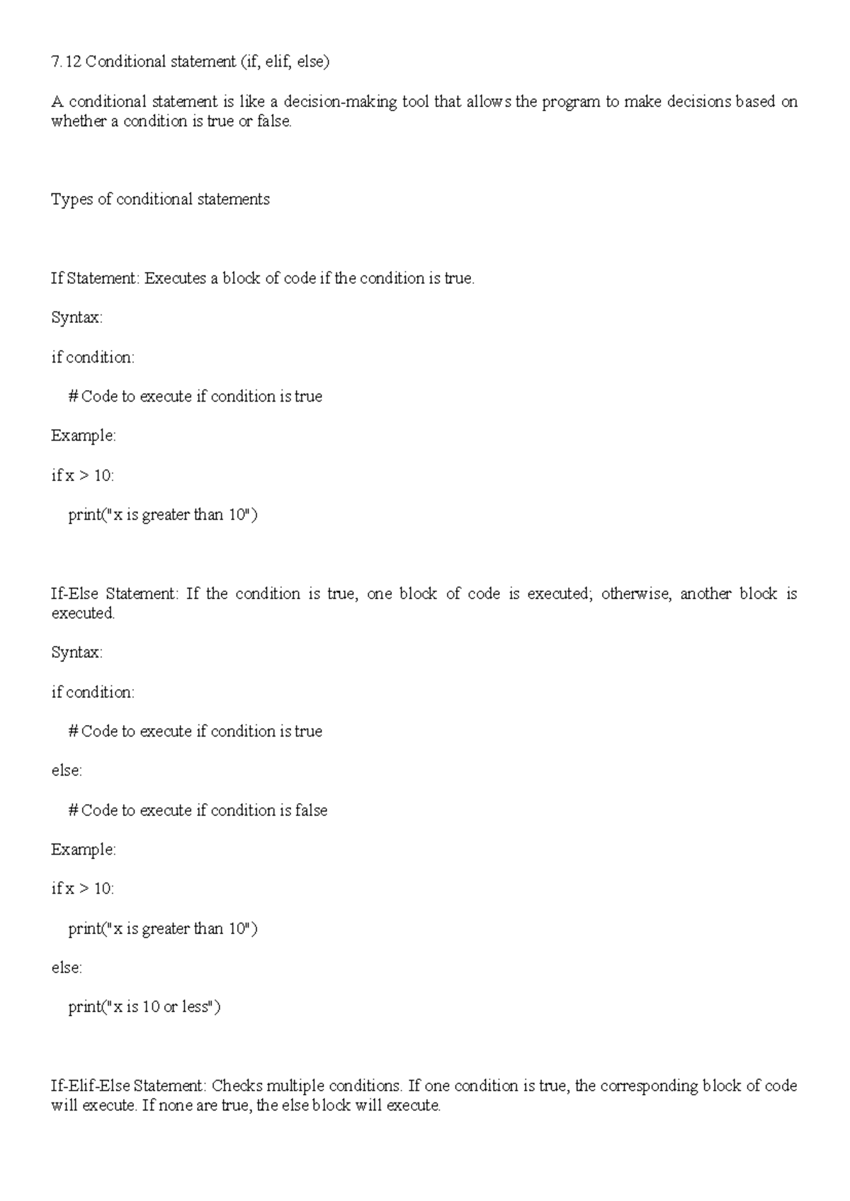3. Conditional Statements (if, elif, else) - Overview and Examples ...