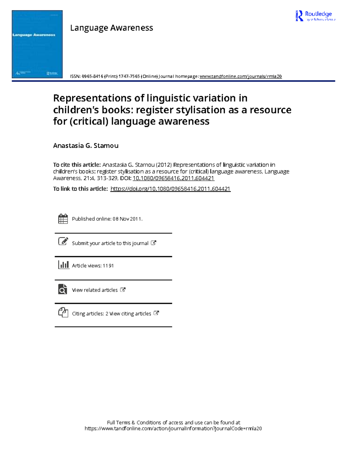 Representations of Linguistic Variation in Children's Books: Register ...