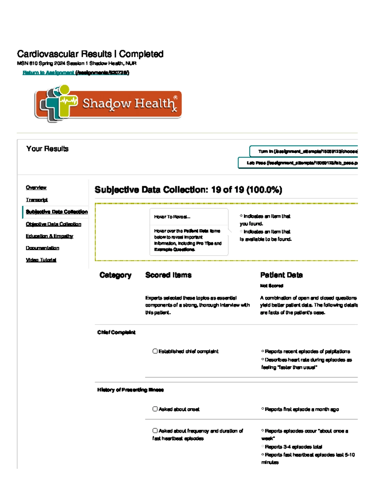 MSN 610 Spring 2024 Shadow Health GI Assessment Results - TIna Jones ...