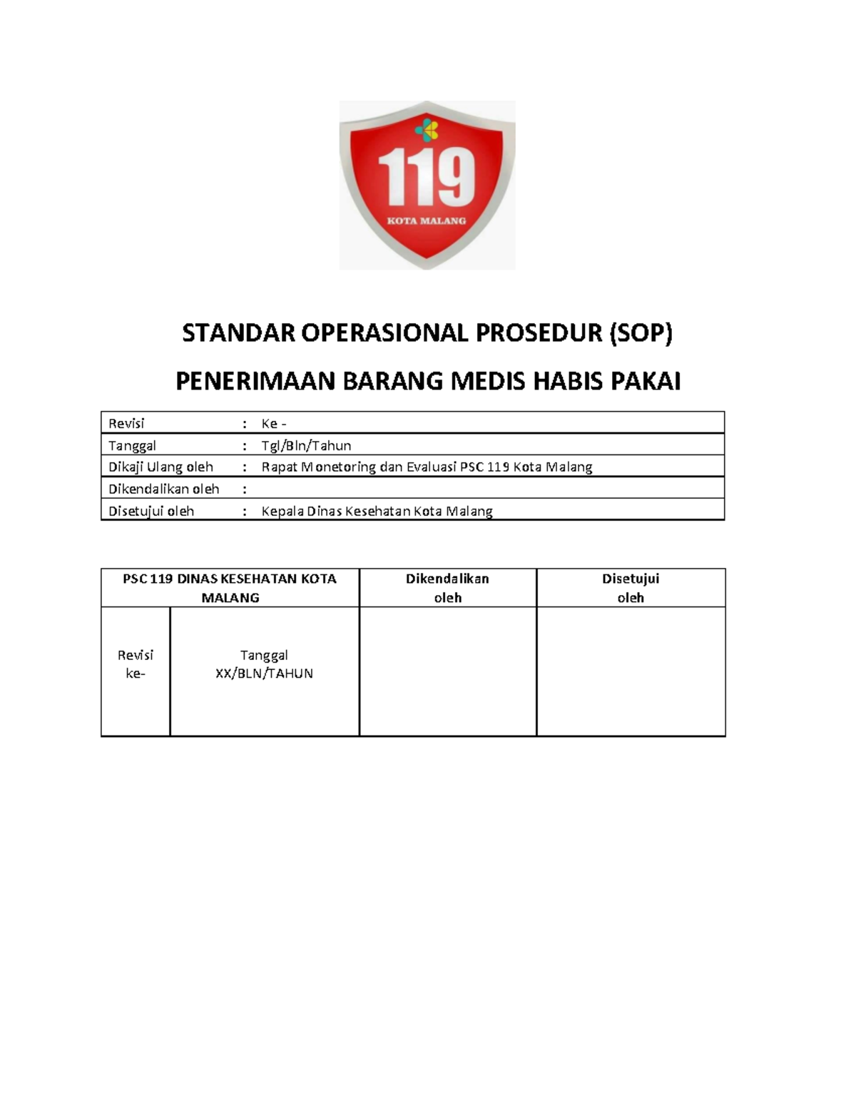 SOP Penerimaan Barang Medis Habis Pakai PSC 119 Kota Malang - Studocu