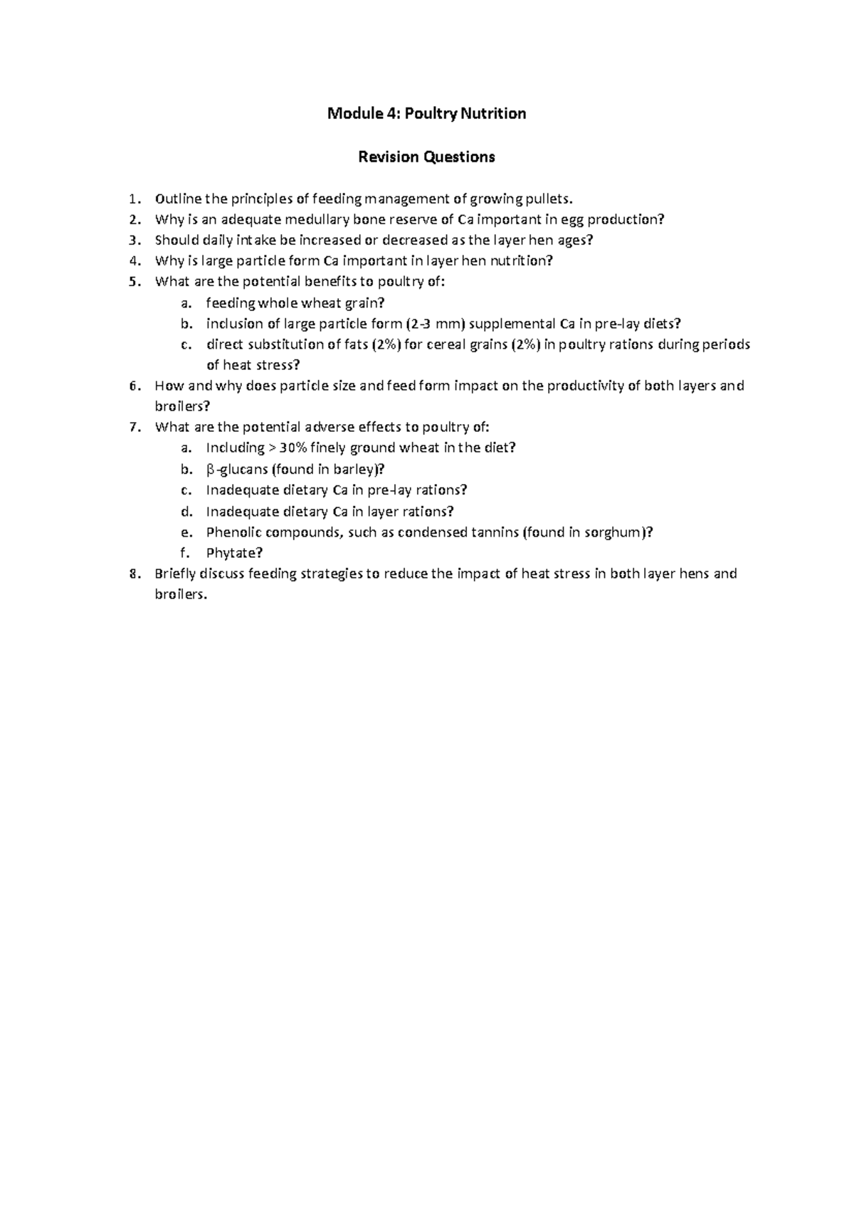 Poultry Nutrition Revision Questions - Module 4: Poultry Nutrition ...