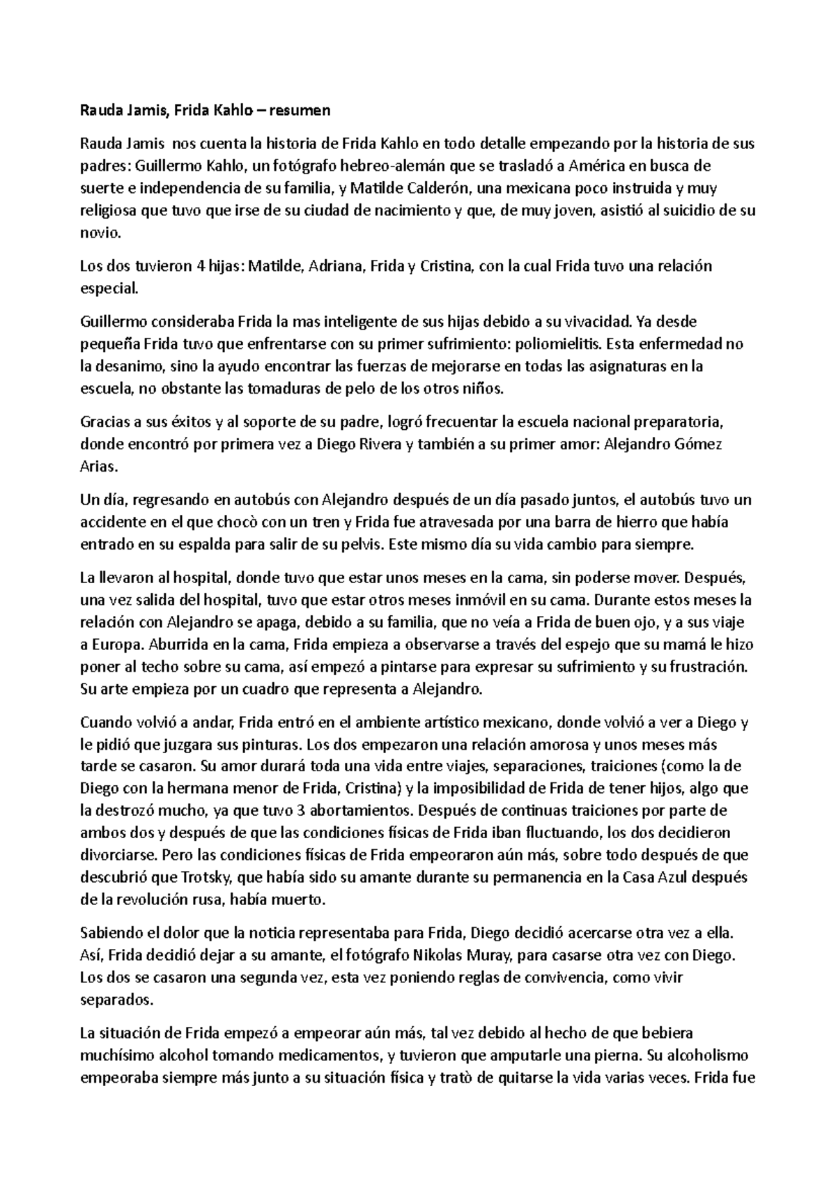 Frida Kahlo - resumen - Riassunto del libro - Rauda Jamis, Frida Kahlo ...