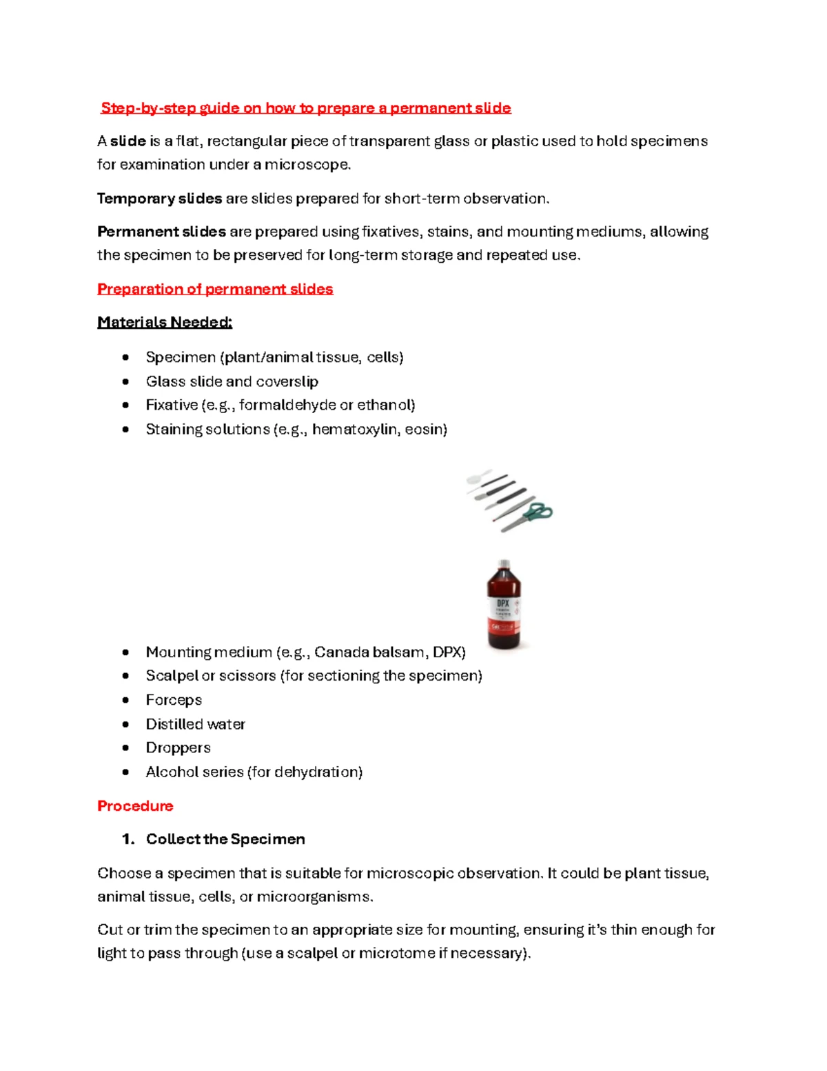 Preparation of Permanent Slides: A Detailed Guide - Studocu