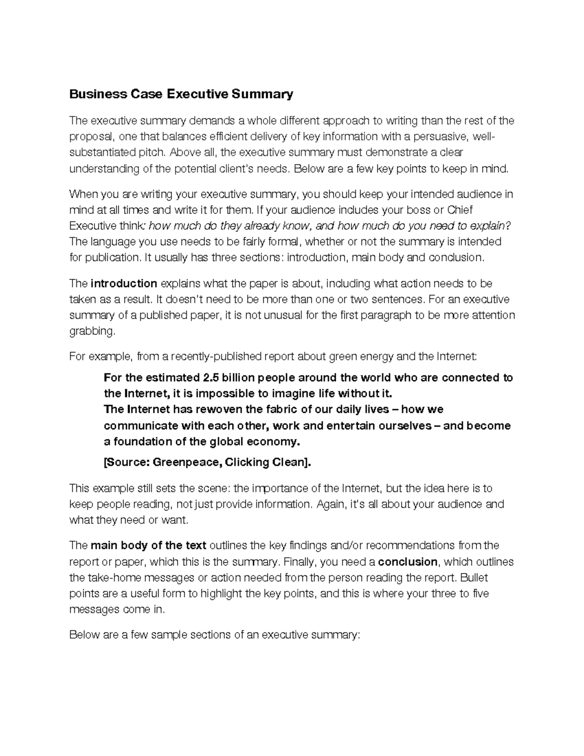 Business Case Executive Summary Guide: Key Strategies & Insights - Studocu
