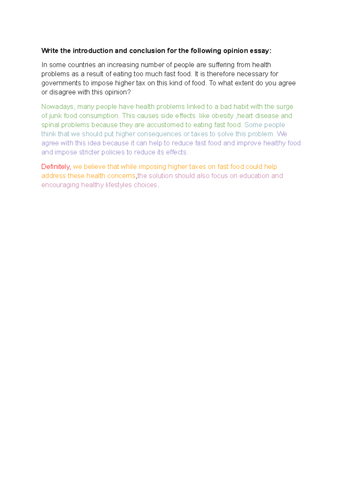 Essay writting - Write the introduction and conclusion for the ...