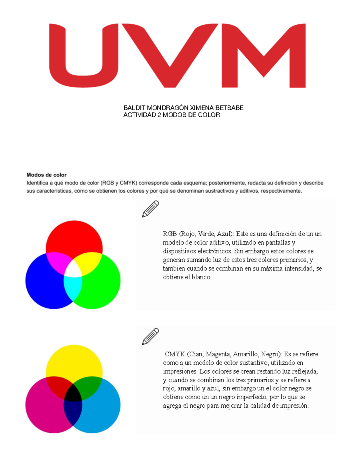 A2 XBM - Modos de Color RGB y CMYK: Definiciones y Usos - Studocu