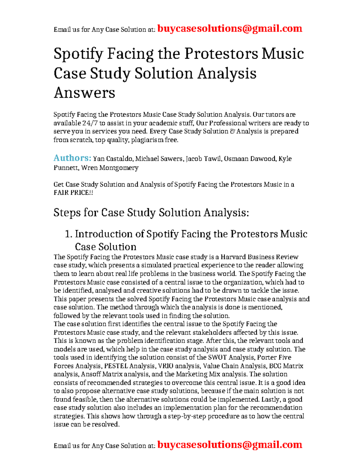 Case Study Solution: Spotify Facing the Protestors Music Analysis - Studocu