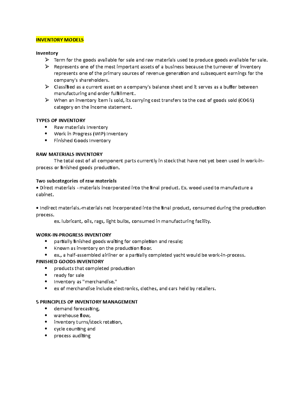 Understanding Inventory Models: Types, Management, and Costs - Studocu