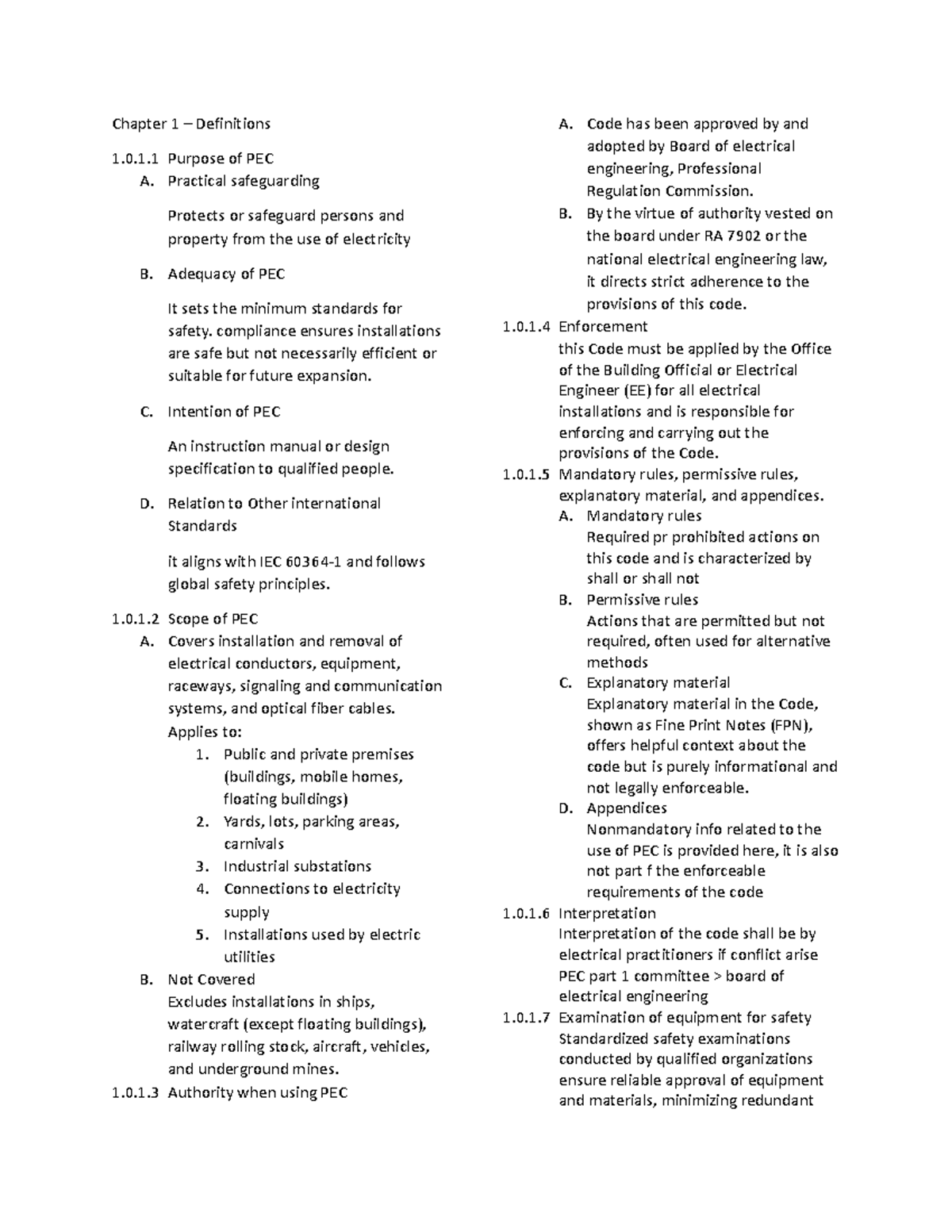 Chapter 1: Definitions and Purpose of PEC - ELEN 101 Review - Studocu