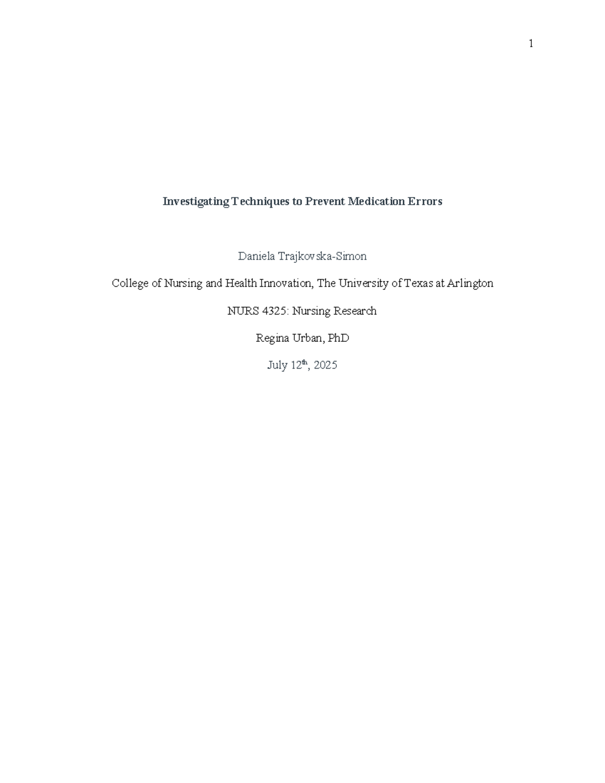NURS 4325: Reflection on Preventing Medication Errors in Nursing - Studocu