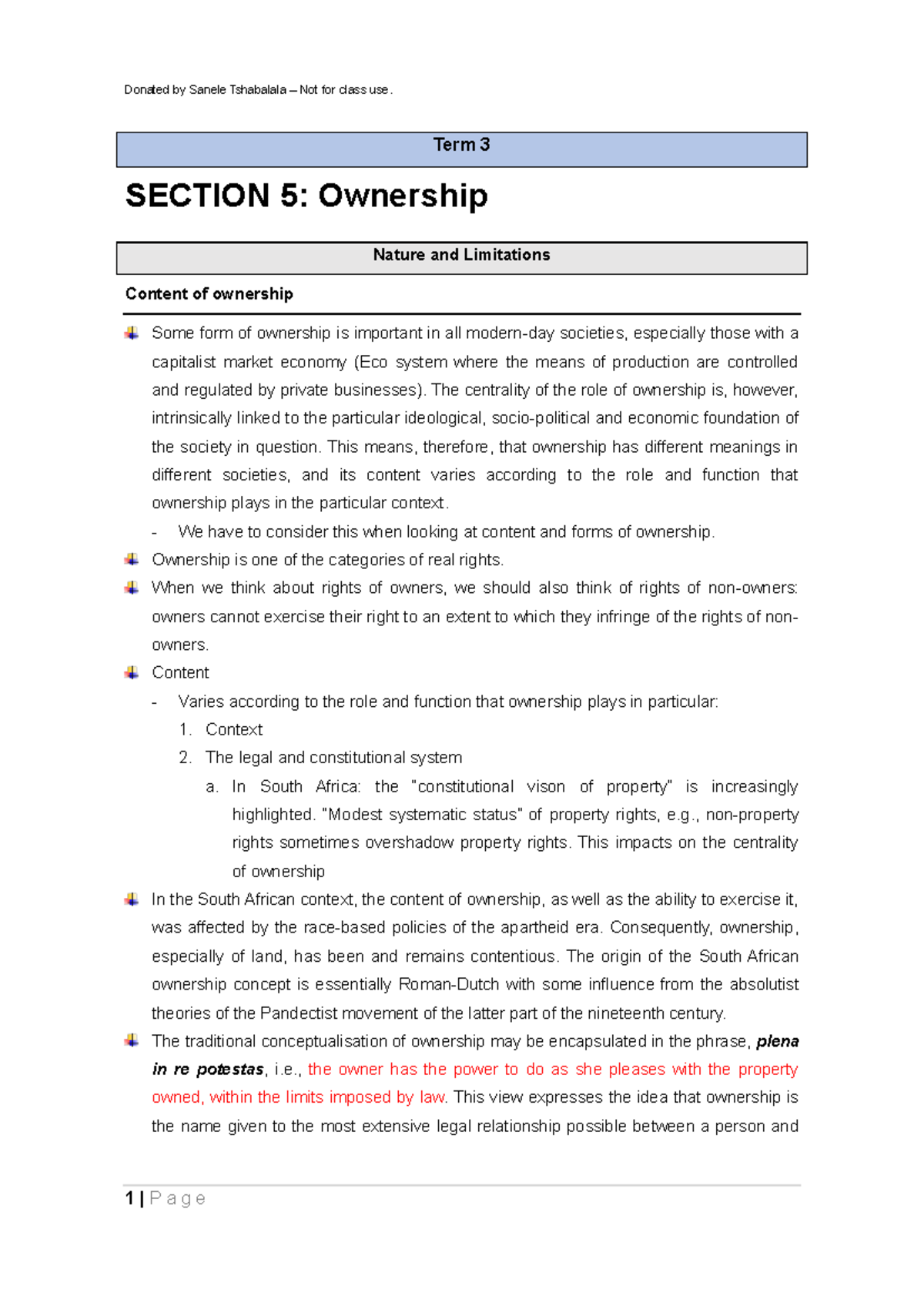 Law of Property (Semester 2) Comprehensive Ownership Notes - Studocu